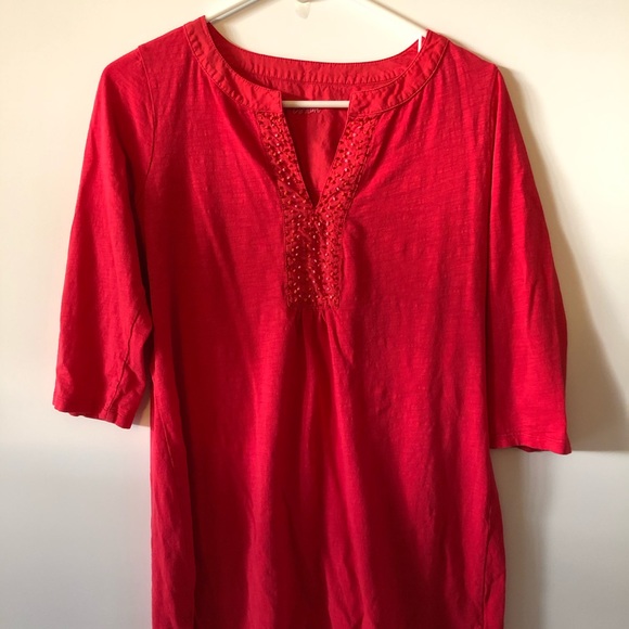 Boden | Tops | Boden Red Embroidered Tunic Top 34 Sleeves Large | Poshmark
